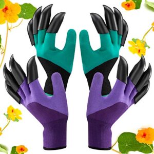 gloryfox gardening gloves with claws, waterproof and breathable garden gloves for digging, planting, branch trimming and seedling, best gifts for gardeners(2 pair with claws, purple&blue)