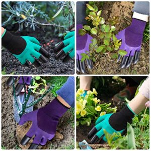 Gloryfox Gardening Gloves with Claws, Waterproof and Breathable Garden Gloves for Digging, Planting, Branch Trimming and Seedling, Best Gifts for Gardeners(2 Pair with Claws, Purple&Blue)