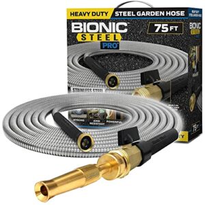 bionic steel pro garden hose – 304 stainless steel metal 75 foot garden hose – heavy duty garden hose lightweight, kink-free, stronger than ever with brass fittings and on/off valve – 2021 model