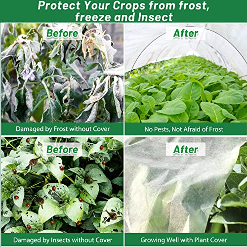 Plant Covers Freeze Protection Kit,10 x 30Ft Frost Cloth & 6Pcs Wide Garden Hoops, Floating Row Cover with Greenhouse Hoops Frost Blanket Garden Covers for Plants Vegetables Raised Beds Greenhouse