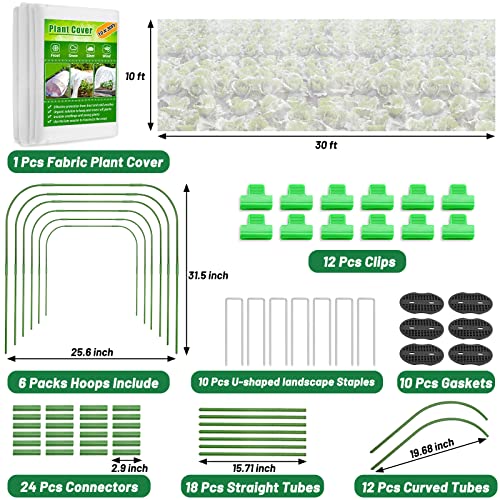 Plant Covers Freeze Protection Kit,10 x 30Ft Frost Cloth & 6Pcs Wide Garden Hoops, Floating Row Cover with Greenhouse Hoops Frost Blanket Garden Covers for Plants Vegetables Raised Beds Greenhouse