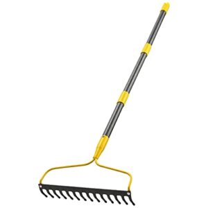 garden rake,14 tines heavy duty bow rake for lawns,60 inch long handle gardening leaf rake for loosening soil…