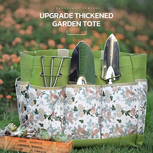 Grenebo Gardening Tools 9-Piece Heavy Duty Gardening Hand Tools with Fashion and Durable Garden Tools Organizer Handbag,Rust-Proof Garden Tool Set, Ideal Gardening Gifts for Women (Green)