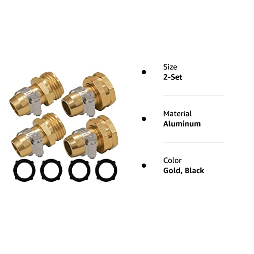 Hourleey Garden Hose Repair Connector with Clamps, Fit for 3/4" or 5/8" Garden Hose Fitting, 2 Set