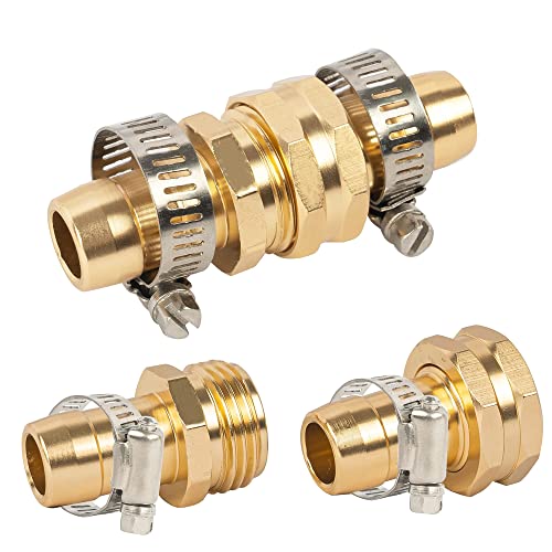 Hourleey Garden Hose Repair Connector with Clamps, Fit for 3/4" or 5/8" Garden Hose Fitting, 2 Set