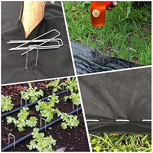 Landscape Staples Zevlux Garden Staples 4 Inch 100 Pcs Galvanized Heavy-Duty Sod Pins Anti-Rust Fence Stakes for Weed Barrier Fabric, Ground Cover, Irrigation Tubing, 12 Gauge, 100 Pcs