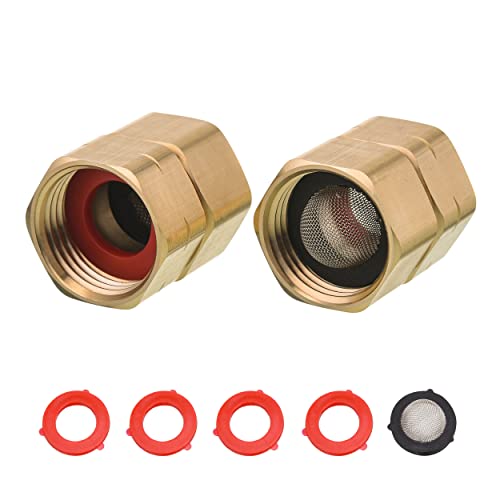 M MINGLE Garden Hose Adapter, Female to Female, 3/4 Inch Heavy Duty Brass Connect Fittings with Dual Swivel, Pressure Washer to Garden Hose Connector, 2-Pack with Extra 4 Washers and 1 Filter