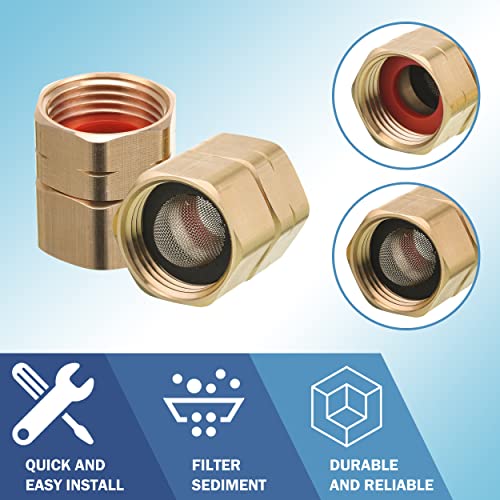 M MINGLE Garden Hose Adapter, Female to Female, 3/4 Inch Heavy Duty Brass Connect Fittings with Dual Swivel, Pressure Washer to Garden Hose Connector, 2-Pack with Extra 4 Washers and 1 Filter