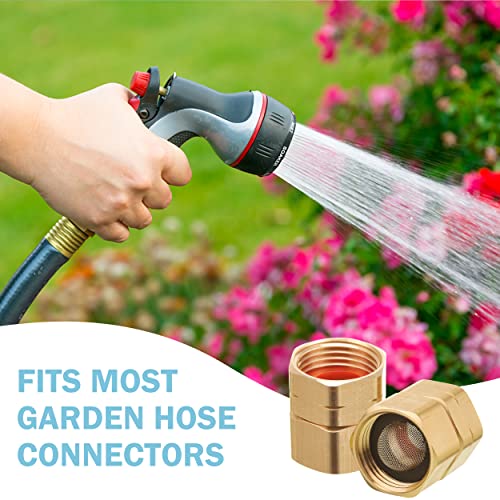 M MINGLE Garden Hose Adapter, Female to Female, 3/4 Inch Heavy Duty Brass Connect Fittings with Dual Swivel, Pressure Washer to Garden Hose Connector, 2-Pack with Extra 4 Washers and 1 Filter