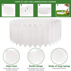 EEOCWF 10PCS White Garden Edging Borders, 8.66"X10.6" Plastic Garden Landscape Edging, 7.2ft Interlocking Decorative Garden Fences Edging, Lawn Edge Flower Bed Border for DIY Patio Walkways Yard