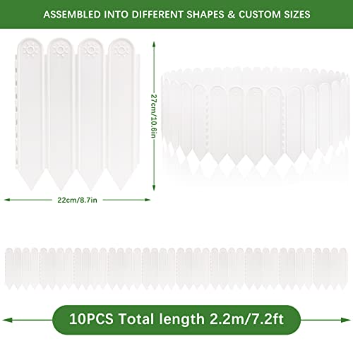 EEOCWF 10PCS White Garden Edging Borders, 8.66"X10.6" Plastic Garden Landscape Edging, 7.2ft Interlocking Decorative Garden Fences Edging, Lawn Edge Flower Bed Border for DIY Patio Walkways Yard