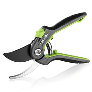 workpro bypass pruning shears, 8’’ stainless steel gardening hand pruner, professional garden trimming scissors with sharp sk5 steel blades, ideal garden tool,green