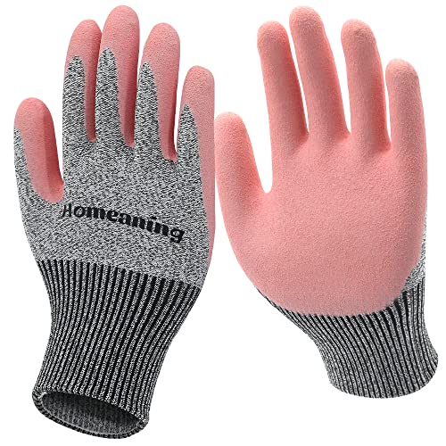 HOMEANING Gardening Gloves for Women and Men, Nitrile & Rubber Coated Protective Gloves, Garden Gloves Thorn Proof, Outdoor Work Gloves, Blue, Green, Grey, Pink (Medium, Rubber- 2 Pairs- Pink)