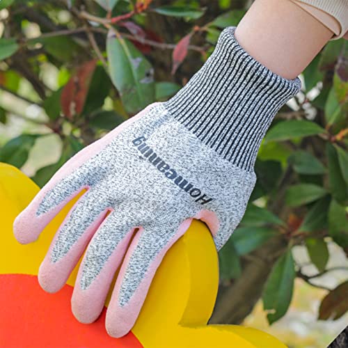 HOMEANING Gardening Gloves for Women and Men, Nitrile & Rubber Coated Protective Gloves, Garden Gloves Thorn Proof, Outdoor Work Gloves, Blue, Green, Grey, Pink (Medium, Rubber- 2 Pairs- Pink)