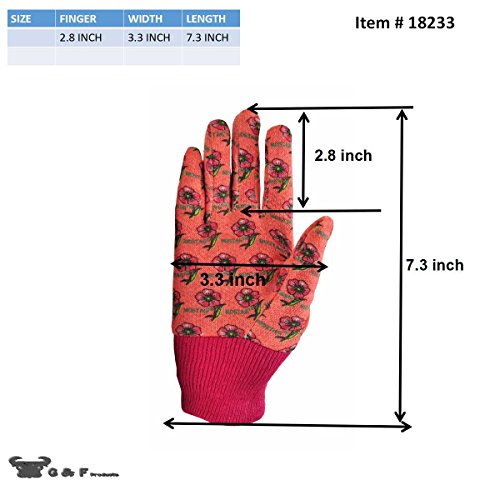 G & F Products 1823-3 JustForKids Soft Jersey Kids Garden Gloves, Kids Work Gloves, 3 Pairs Green/Red/Blue per Pack