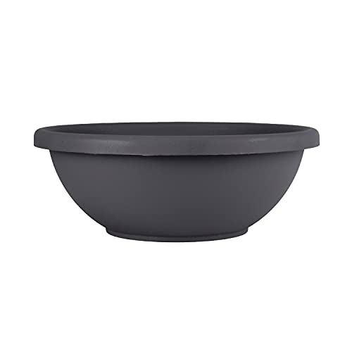 The HC Companies 12 Inch Garden Bowl Planter - Shallow Plant Pot with Drainage Plug for Indoor Outdoor Flowers, Herbs, Warm Gray