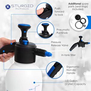 STURGID 82023 Hand Held Pump Sprayer for Lawns and Gardens or Cleaning Decks, Siding and Concrete - 1/2 Gallon (2L) with Pressure Release Valve