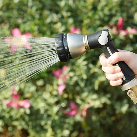 FANHAO Garden Hose Nozzle 100% Heavy Duty Metal, Water Hose Sprayer High Pressure with 8 Spray Patterns, Thumb Control, On Off Valve for Garden Watering, Car and Pet Washing