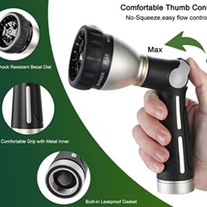 FANHAO Garden Hose Nozzle 100% Heavy Duty Metal, Water Hose Sprayer High Pressure with 8 Spray Patterns, Thumb Control, On Off Valve for Garden Watering, Car and Pet Washing