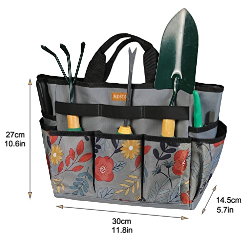 MDSTOP Garden Tool Bag, Garden Tool Kit Holder Home Organizer Storage Carrier, Oxford Garden Hand Tool Storage Tote Organizer with Handle and 8 Roomy Pockets, Floral Gardening Gift, Tools Not Included