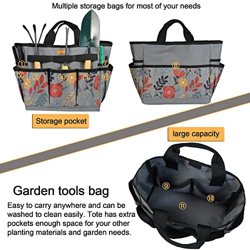 MDSTOP Garden Tool Bag, Garden Tool Kit Holder Home Organizer Storage Carrier, Oxford Garden Hand Tool Storage Tote Organizer with Handle and 8 Roomy Pockets, Floral Gardening Gift, Tools Not Included