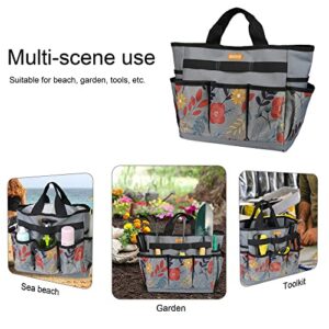 MDSTOP Garden Tool Bag, Garden Tool Kit Holder Home Organizer Storage Carrier, Oxford Garden Hand Tool Storage Tote Organizer with Handle and 8 Roomy Pockets, Floral Gardening Gift, Tools Not Included