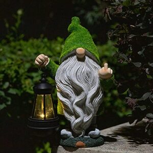 Flocked Garden Outdoor Gnome Statues Decor with Solar Lights ,Large Funny Gnome Garden Figurines for Outside Patio Yard Lawn House Farmhouse Sculptures Decorations Gifts