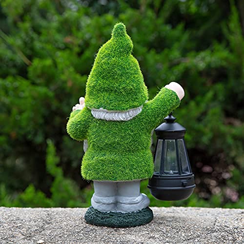 Flocked Garden Outdoor Gnome Statues Decor with Solar Lights ,Large Funny Gnome Garden Figurines for Outside Patio Yard Lawn House Farmhouse Sculptures Decorations Gifts