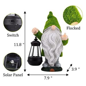 Flocked Garden Outdoor Gnome Statues Decor with Solar Lights ,Large Funny Gnome Garden Figurines for Outside Patio Yard Lawn House Farmhouse Sculptures Decorations Gifts