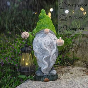 Flocked Garden Outdoor Gnome Statues Decor with Solar Lights ,Large Funny Gnome Garden Figurines for Outside Patio Yard Lawn House Farmhouse Sculptures Decorations Gifts