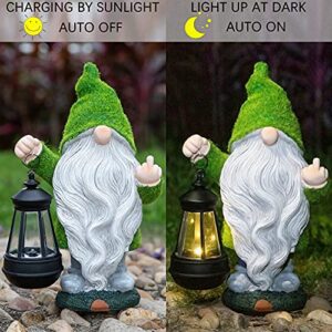 Flocked Garden Outdoor Gnome Statues Decor with Solar Lights ,Large Funny Gnome Garden Figurines for Outside Patio Yard Lawn House Farmhouse Sculptures Decorations Gifts