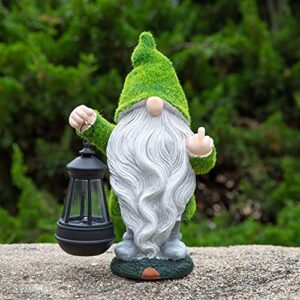 Flocked Garden Outdoor Gnome Statues Decor with Solar Lights ,Large Funny Gnome Garden Figurines for Outside Patio Yard Lawn House Farmhouse Sculptures Decorations Gifts