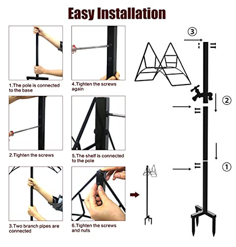 Artigarden Outdoor Hose Holder Stand with Brass Spigot Faucet - Freestanding Metal Water Pipe Extension Hanger Stake Heavy Duty Storage Organizer for Garden Lawn & Backyard