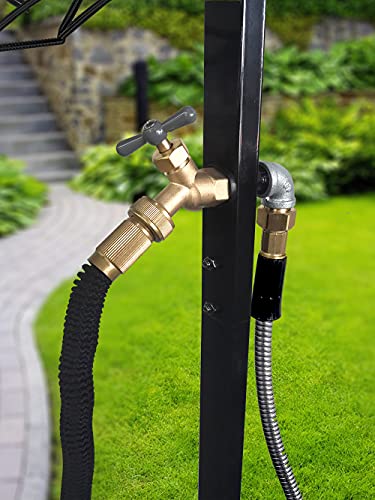 Artigarden Outdoor Hose Holder Stand with Brass Spigot Faucet - Freestanding Metal Water Pipe Extension Hanger Stake Heavy Duty Storage Organizer for Garden Lawn & Backyard