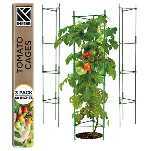 K-Brands Tomato Cage - Premium Tomatoes Plant Stakes Support Cages Trellis for Garden and Pots (3 Pack - Extra Tall Upto 68 inches)