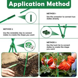 Cludoo 96pcs Garden Stakes Set with 30pcs Sturdy Fiberglass Plant Sticks Stakes Supports, Garden Clips, Connector, Twist Tie and Rotatable Clip for Vegetables, Tomato, Pepper, Trees, Fences DIY