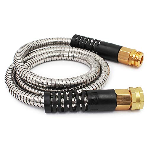 Cesun Metal Garden Hose, Short Connector Hose, Water Hose Extension, Extremely Flexible Lead-in Hose, for Hose Reel/RV/Dehumidifier, Lightweight/Durable/Drinking Water Safe SS Female to Male, 5FT