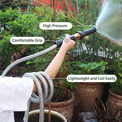 Cesun Metal Garden Hose, Short Connector Hose, Water Hose Extension, Extremely Flexible Lead-in Hose, for Hose Reel/RV/Dehumidifier, Lightweight/Durable/Drinking Water Safe SS Female to Male, 5FT