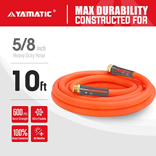 YAMATIC Heavy Duty Short Garden Hose 5/8 in x 10 ft, Super Flexible Leader hose,All-weather, Lightweight, Burst 600 PSI