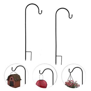 dualshine 2 pack shepherd hook 35 inch tall garden outdoor hook for hanging solar light, bird feeders, lanterns, mason jars, garden stake and wedding decor (black)