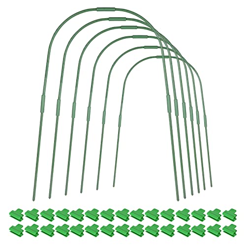 Garden Hoops Grow Tunnel 6 Sets (25.6" x 31.5" ) Plastic Coated Hollow Steel Support Frame Greenhouse Hoops for Raised Beds, with 30 Pcs Clamps