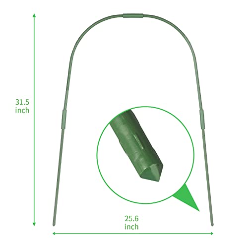 Garden Hoops Grow Tunnel 6 Sets (25.6" x 31.5" ) Plastic Coated Hollow Steel Support Frame Greenhouse Hoops for Raised Beds, with 30 Pcs Clamps