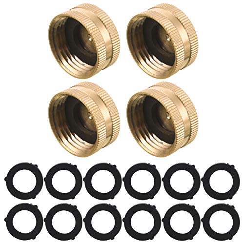 M MINGLE Garden Hose Female End Cap, Brass Spigot Cap, 3/4 Inch, 4-Pack with Extra 12 Washers