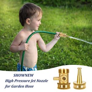 SHOWNEW High Pressure Hose Nozzle, Solid Brass Water Hose Jet Nozzle Sprayer Sweeper with Hose Shut Off Valve, Heavy Duty 3/4" GHT Jet Nozzles for Garden Hose - 1 Set