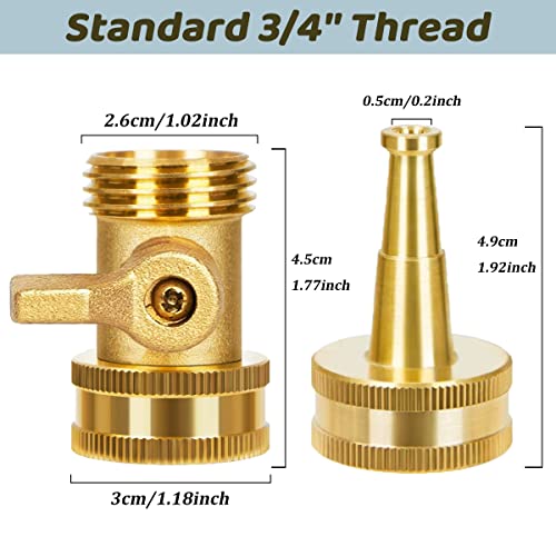 SHOWNEW High Pressure Hose Nozzle, Solid Brass Water Hose Jet Nozzle Sprayer Sweeper with Hose Shut Off Valve, Heavy Duty 3/4" GHT Jet Nozzles for Garden Hose - 1 Set