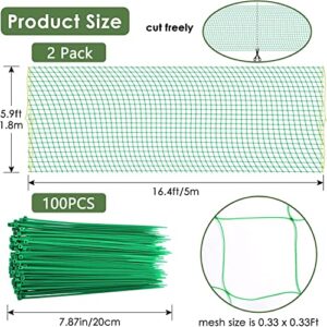 PACETAP 2PCS 6x16.4Ft Trellis Netting for Outdoor Climbing Plants, Garden Plant Trellis Netting with 100PCS Zip Ties for Cucumber, Tomato, Vine, Vegetable Fruit and Flowers