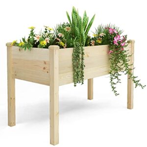 birasil outdoor raised garden bed, wood planter box for vegetable flower, elevated reinforced large garden planters boxes for backyard patio gardening balcony (48.5”l, natural wood)