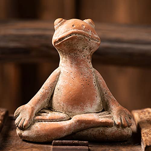 OwMell Meditation Zen Frog Statue, Original Cement Yoga Frog Figurine for Outdoor Garden Yard Decoration 5 Inches