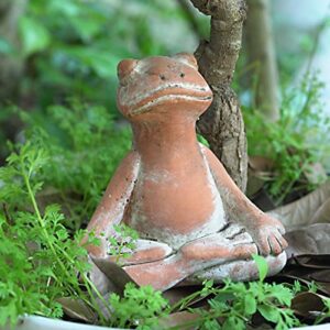 OwMell Meditation Zen Frog Statue, Original Cement Yoga Frog Figurine for Outdoor Garden Yard Decoration 5 Inches