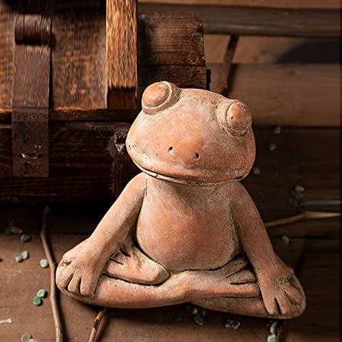 OwMell Meditation Zen Frog Statue, Original Cement Yoga Frog Figurine for Outdoor Garden Yard Decoration 5 Inches